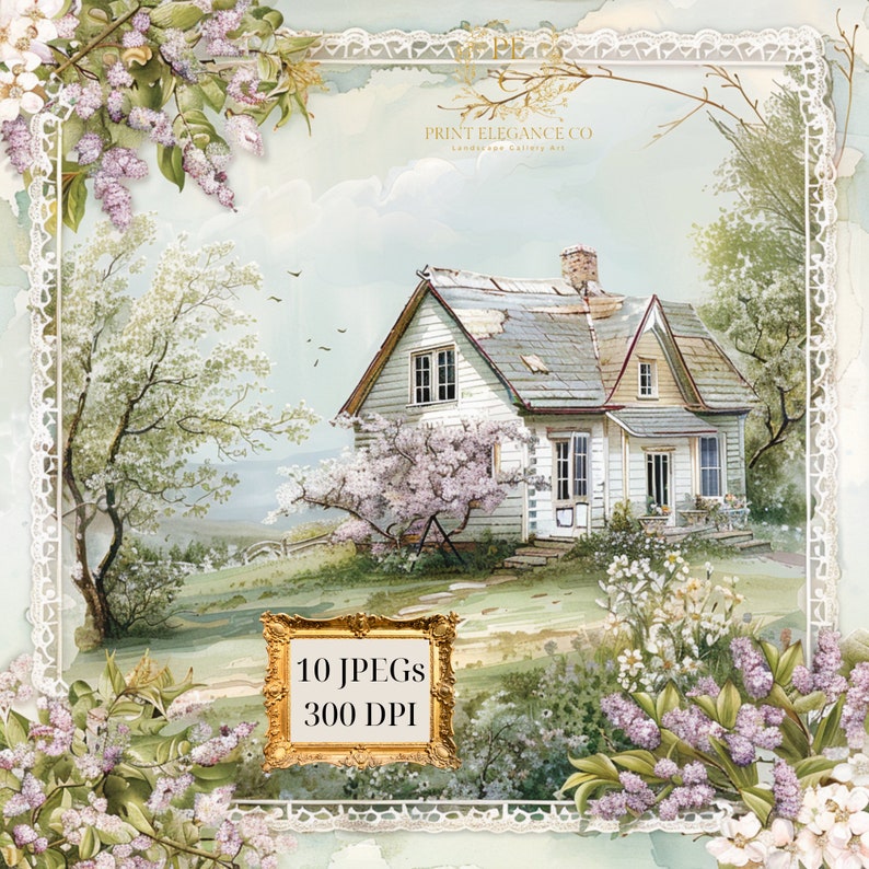 Shabby Chic Spring Cottage Clipart Bundle- 10 High Quality Watercolor ...