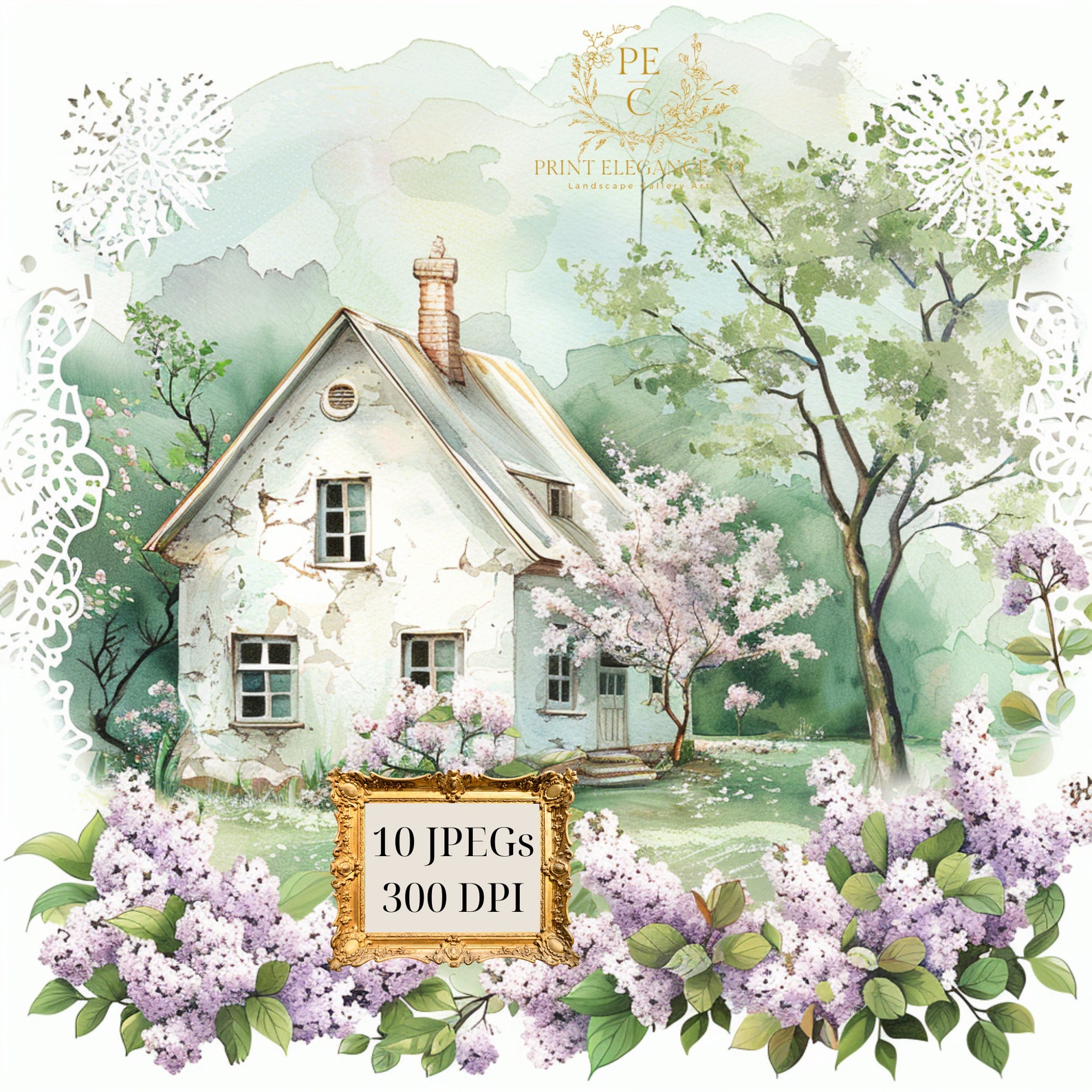 Shabby Chic Spring Cottage Clipart Bundle- 10 High Quality Watercolor ...
