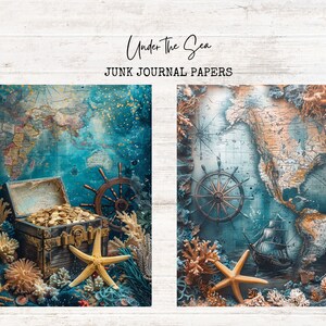 Under the Sea Junk Journal Pages Vintage Blue Nautical Ocean Journal ...
