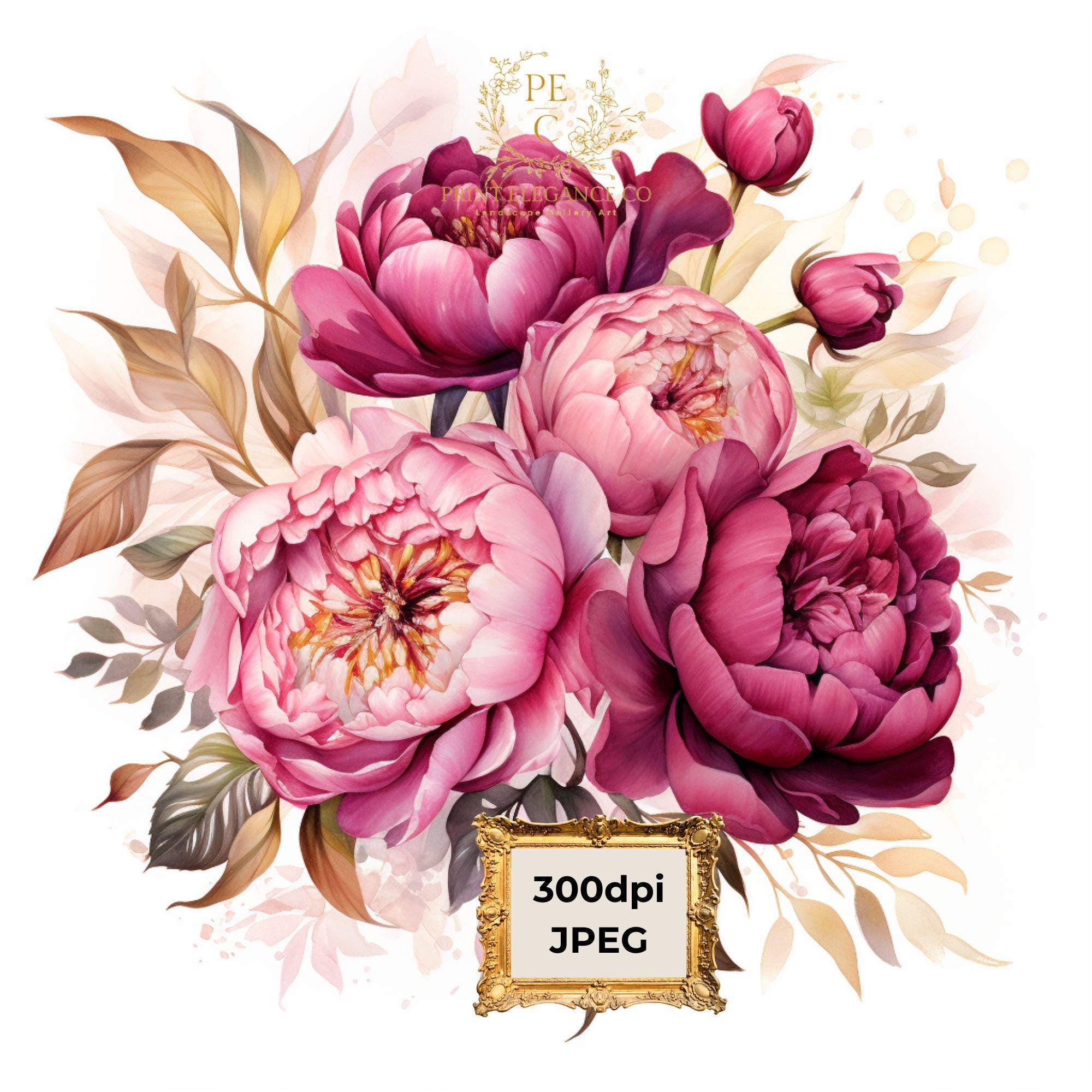 Magenta Flowers Clipart, Commercial Use, Instant Download, Watercolor ...