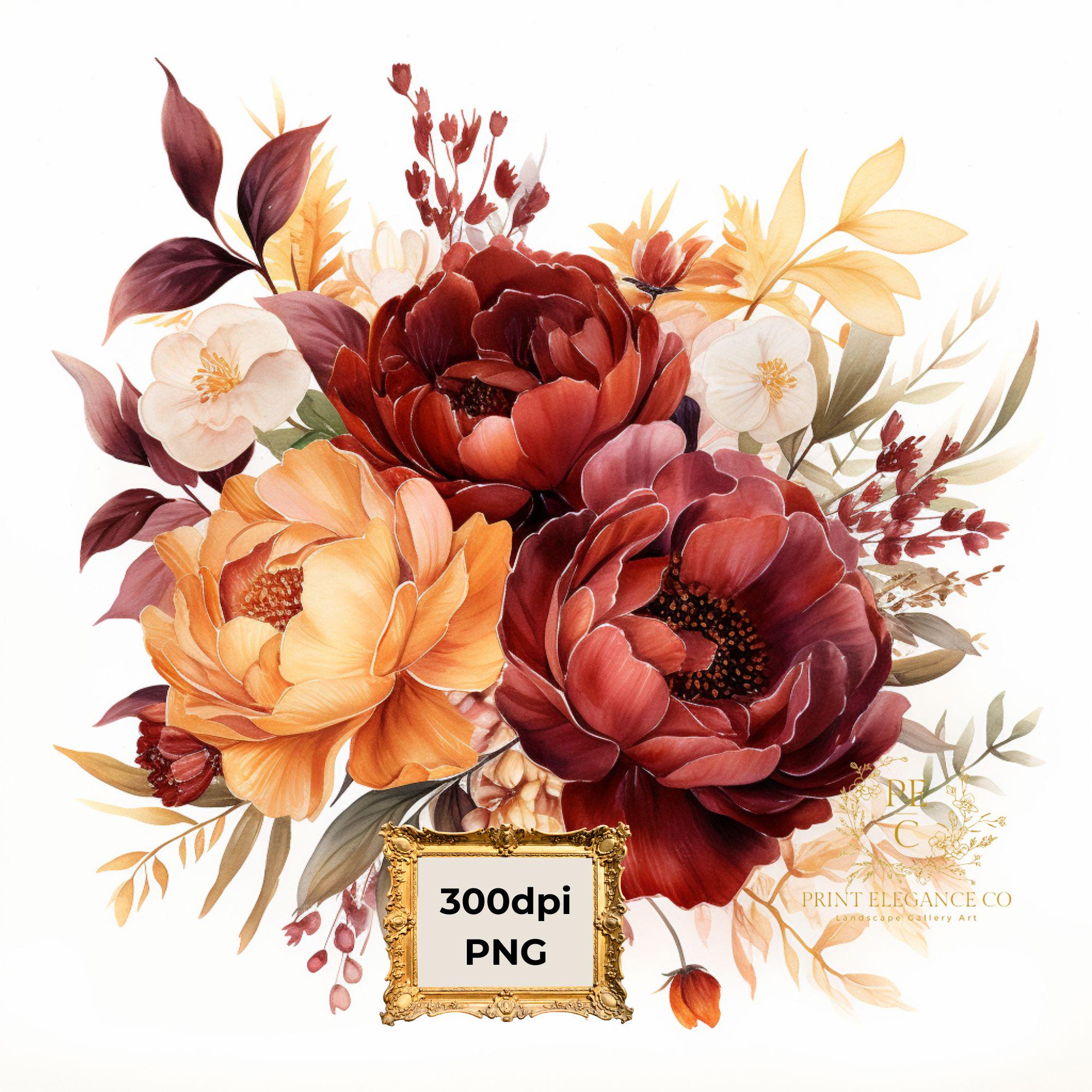 Rust and Orange Flowers Watercolor Autumn Clipart, Autumn Bouquets ...