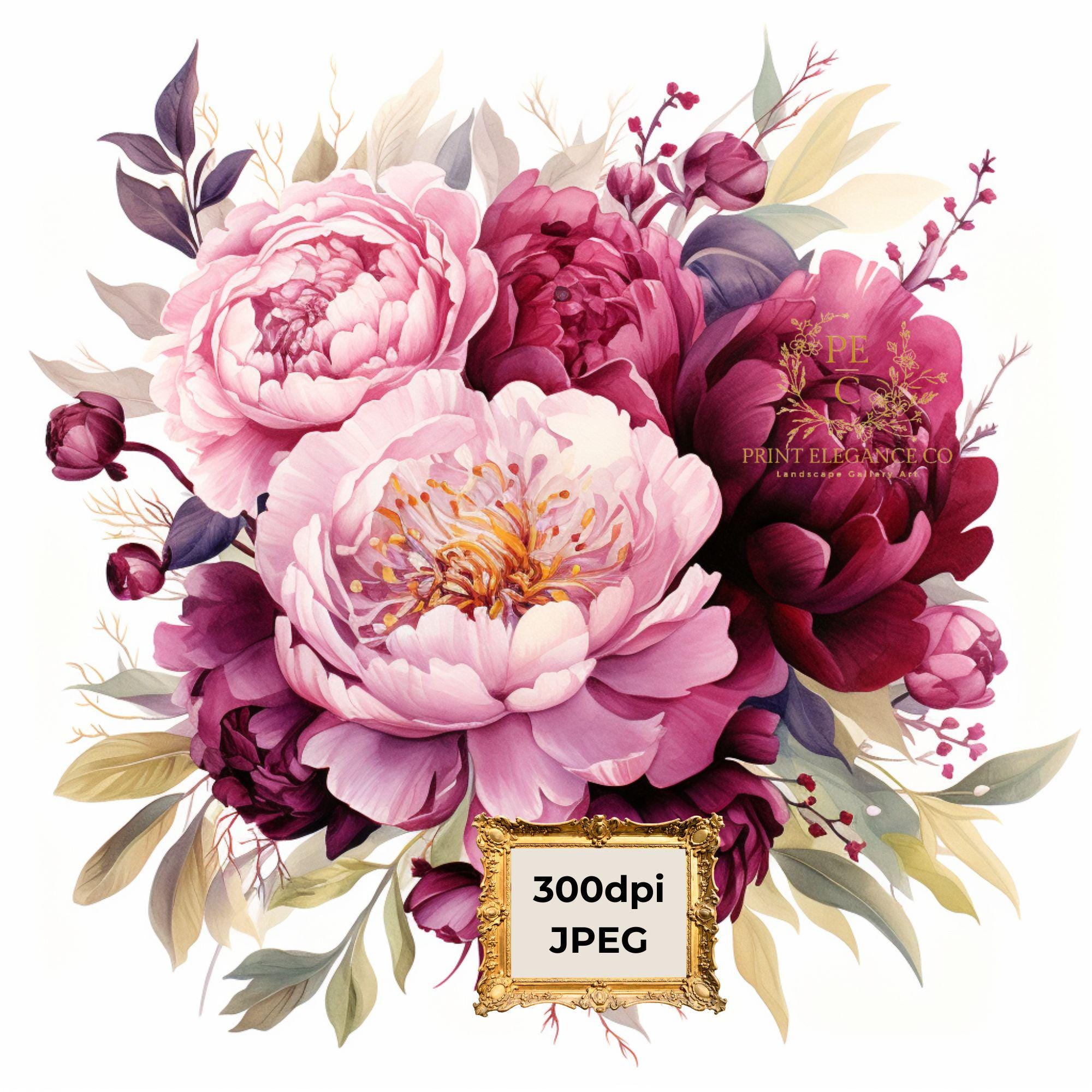 Magenta Flowers Clipart, Commercial Use, Instant Download, Watercolor ...