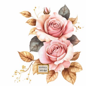Blush Pink and Rose Gold Floral Clipart, Rose Gold Flowers, Dusty Pink ...