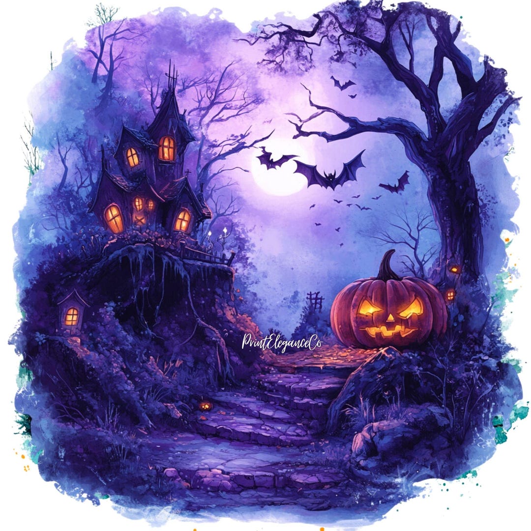 11 PNG Watercolor Halloween Forest Clipart, Halloween Woodland ...