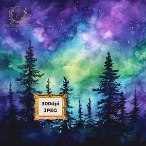 Watercolor Northern Lights Digital Paper Watercolor Aurora Borealis ...