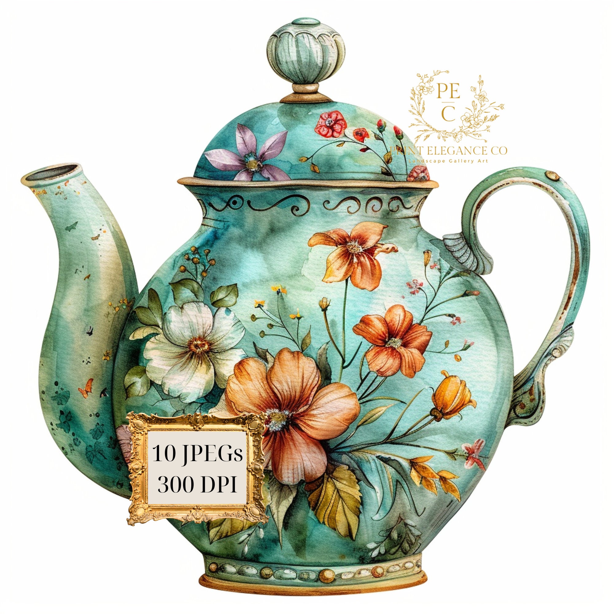 Whimsical Magic Blue Floral Teapot Clipart Bundle 10 High Quality ...