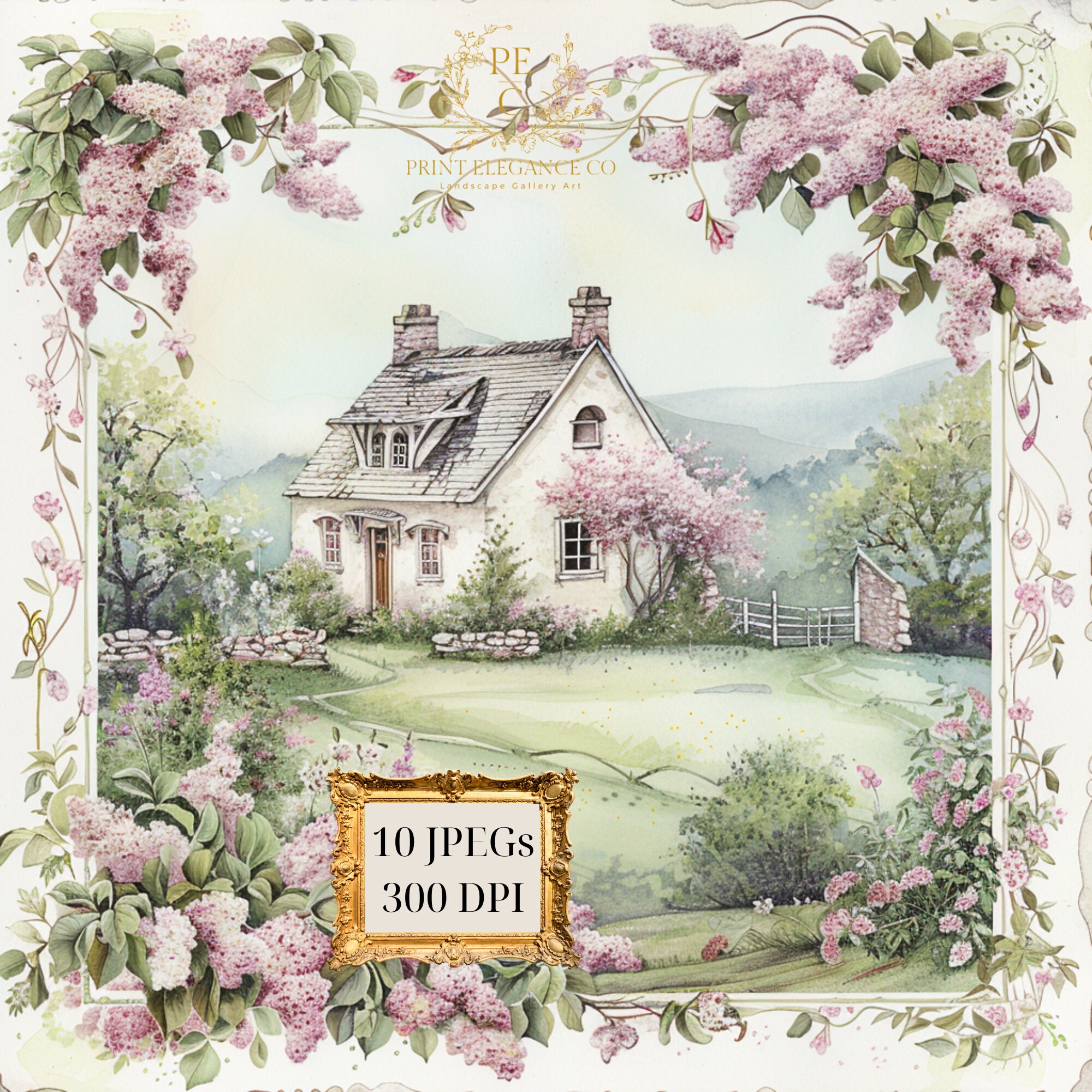 Shabby Chic Spring Cottage Clipart Bundle 10 High Quality Watercolor ...
