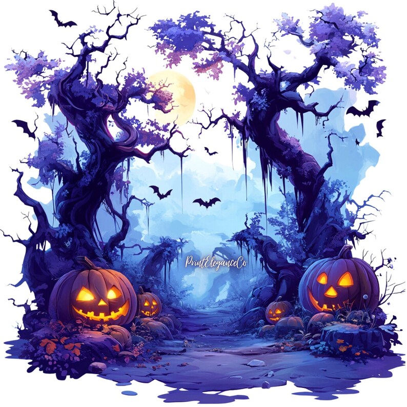 11 PNG Watercolor Halloween Forest Clipart, Halloween Woodland ...