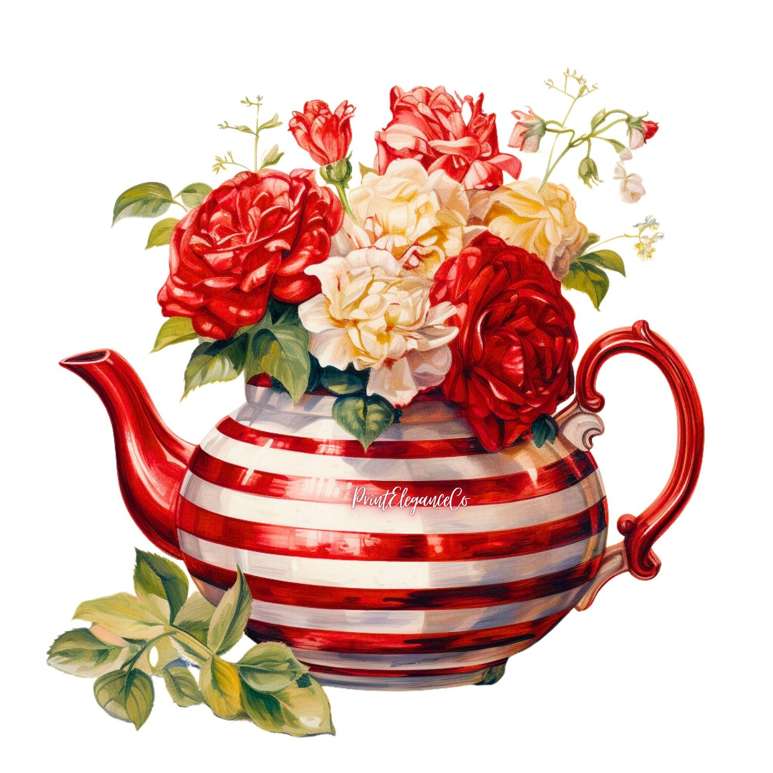 Watercolor Peppermint Tea Clipart, Christmas Tea Pots, Garden Tea Clip ...