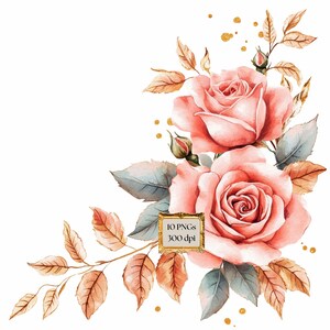 Blush Pink and Rose Gold Floral Clipart, Rose Gold Flowers, Dusty Pink ...