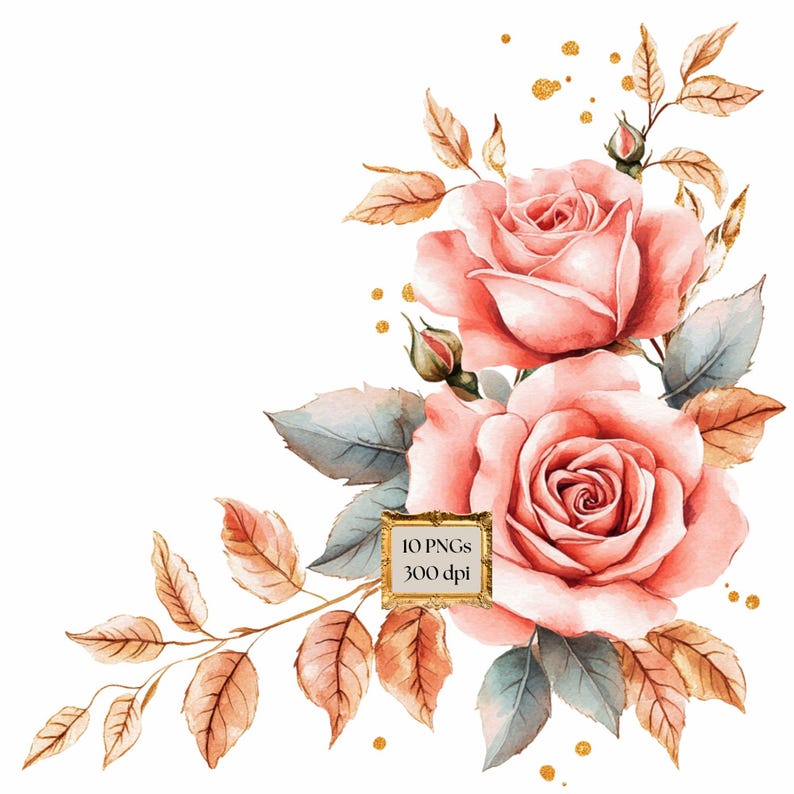 Blush Pink and Rose Gold Floral Clipart, Rose Gold Flowers, Dusty Pink ...
