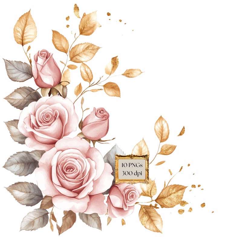 Blush Pink and Rose Gold Floral Clipart, Rose Gold Flowers, Dusty Pink ...
