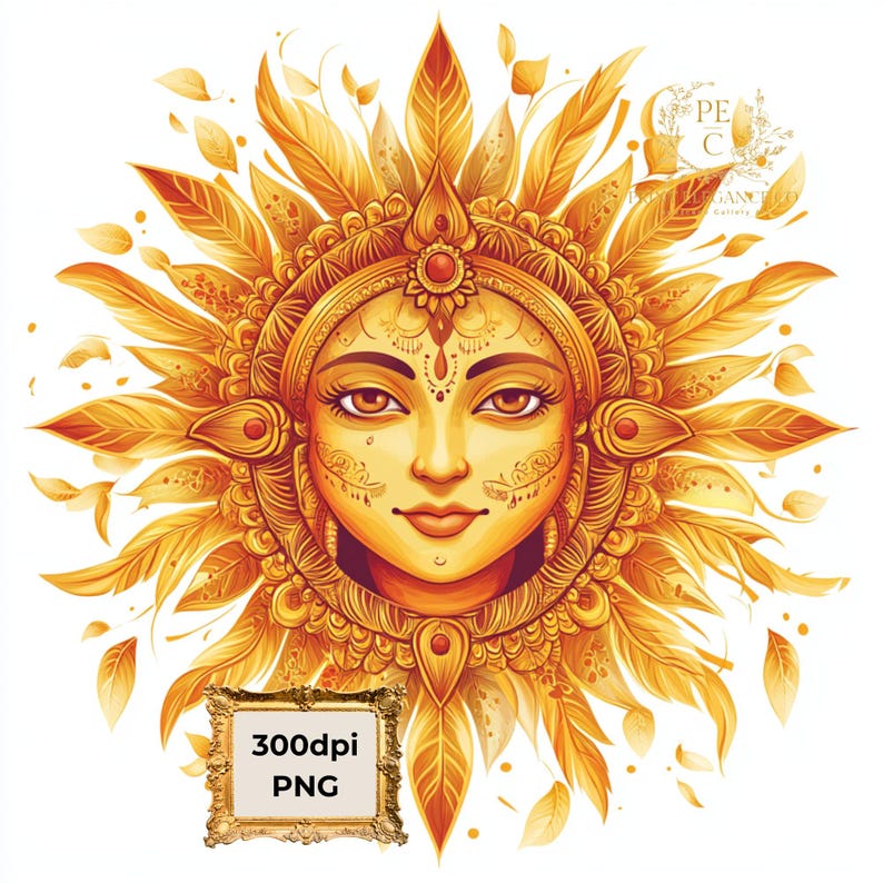 Hindu Sun Henna Watercolor Clipart PNG Bundle. Sunshine Clipart Instant ...