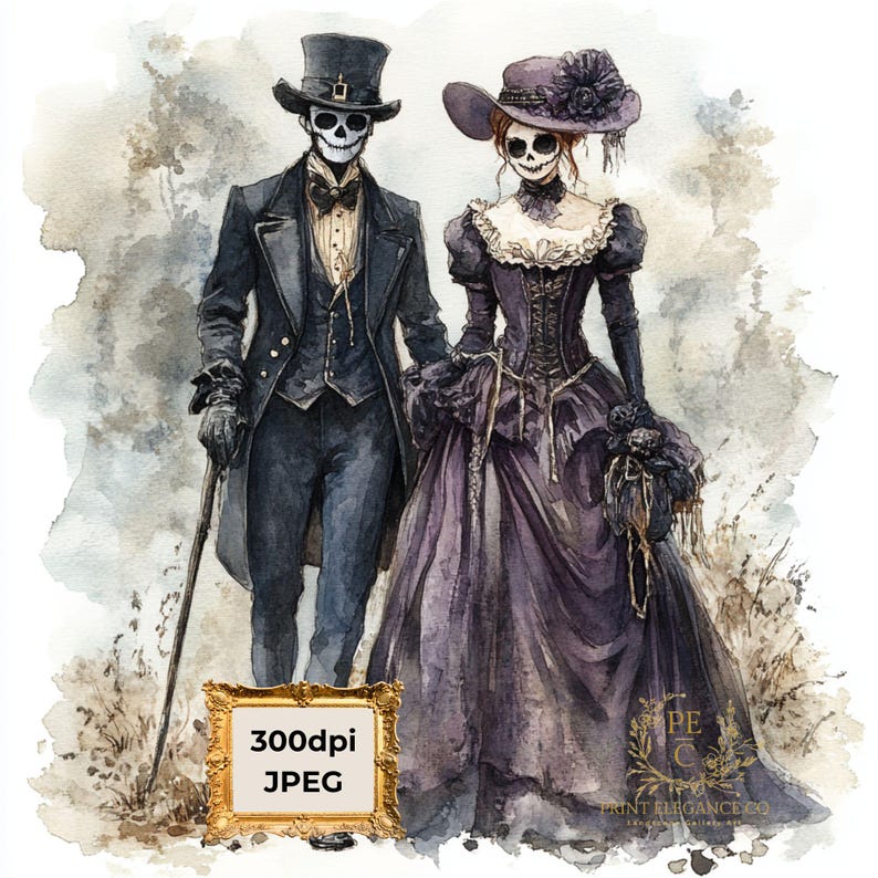 Halloween Regency Era Clipart, Vintage Romance, 10 JPG Watercolor Set ...