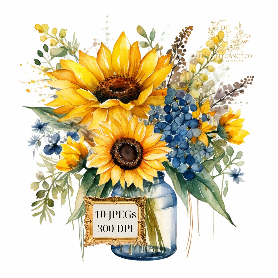 Watercolor Sunflower Clipart, Summer Clipart, Sunflower Floral Bouquets ...