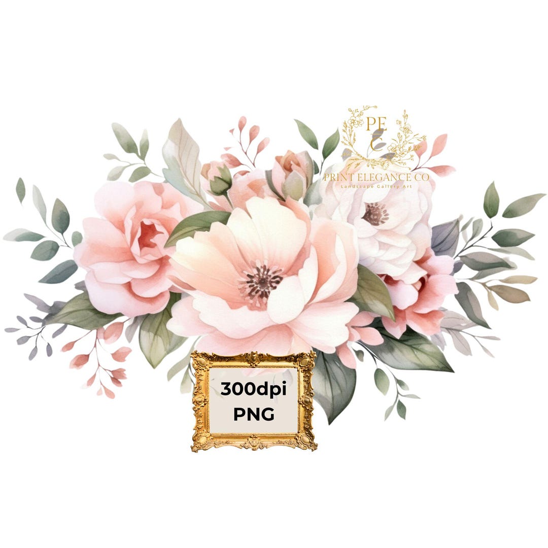 Blush Roses Clipart Watercolor Floral PNG Flower Clipart Spring PNG ...