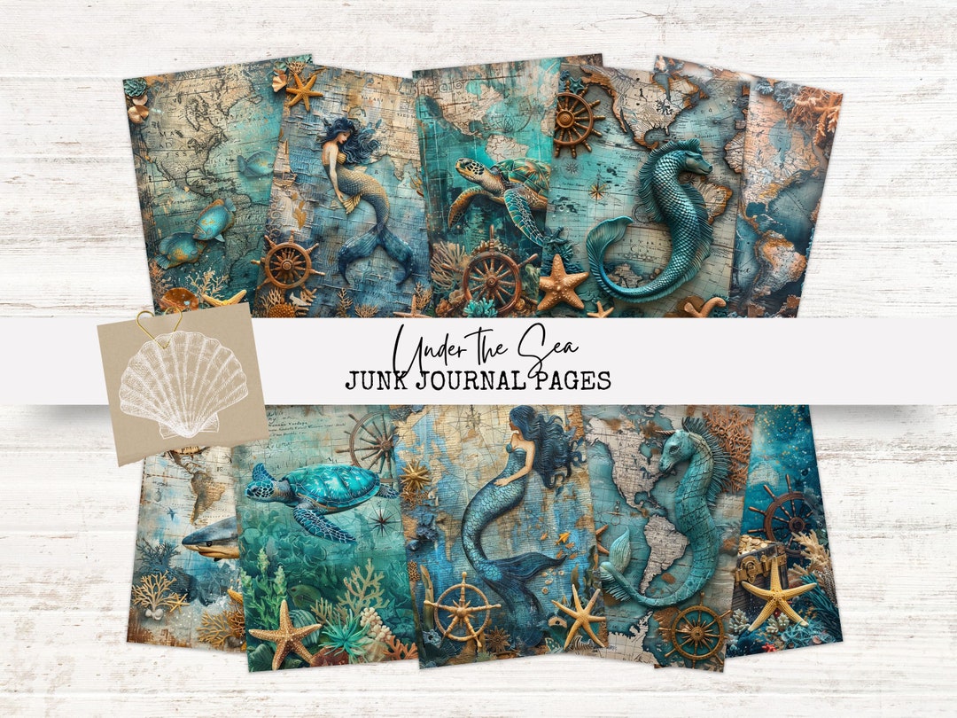 Under the Sea Junk Journal Pages Vintage Blue Nautical Ocean Journal ...