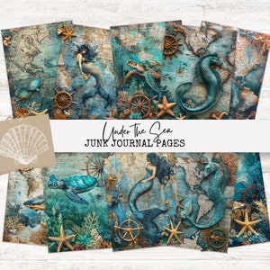 Under the Sea Junk Journal Pages Vintage Blue Nautical Ocean Journal ...