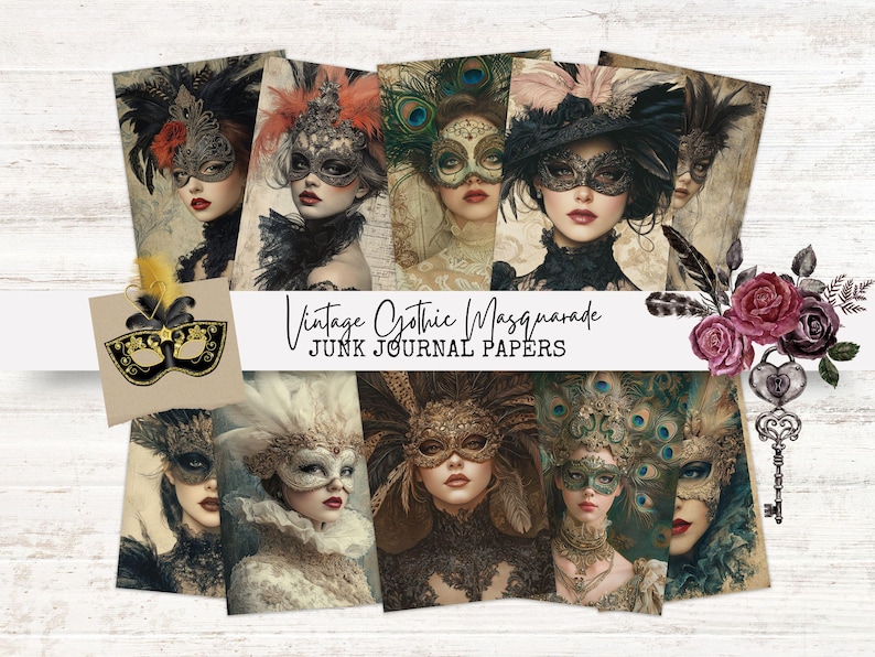Gothic Masquerade Junk Journal Kit, Victorian, Halloween, Mask, Ball ...