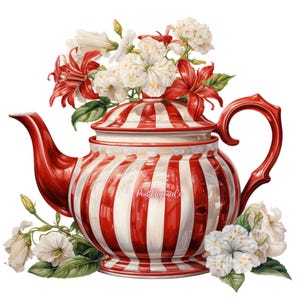 Watercolor Peppermint Tea Clipart, Christmas Tea Pots, Garden Tea Clip ...