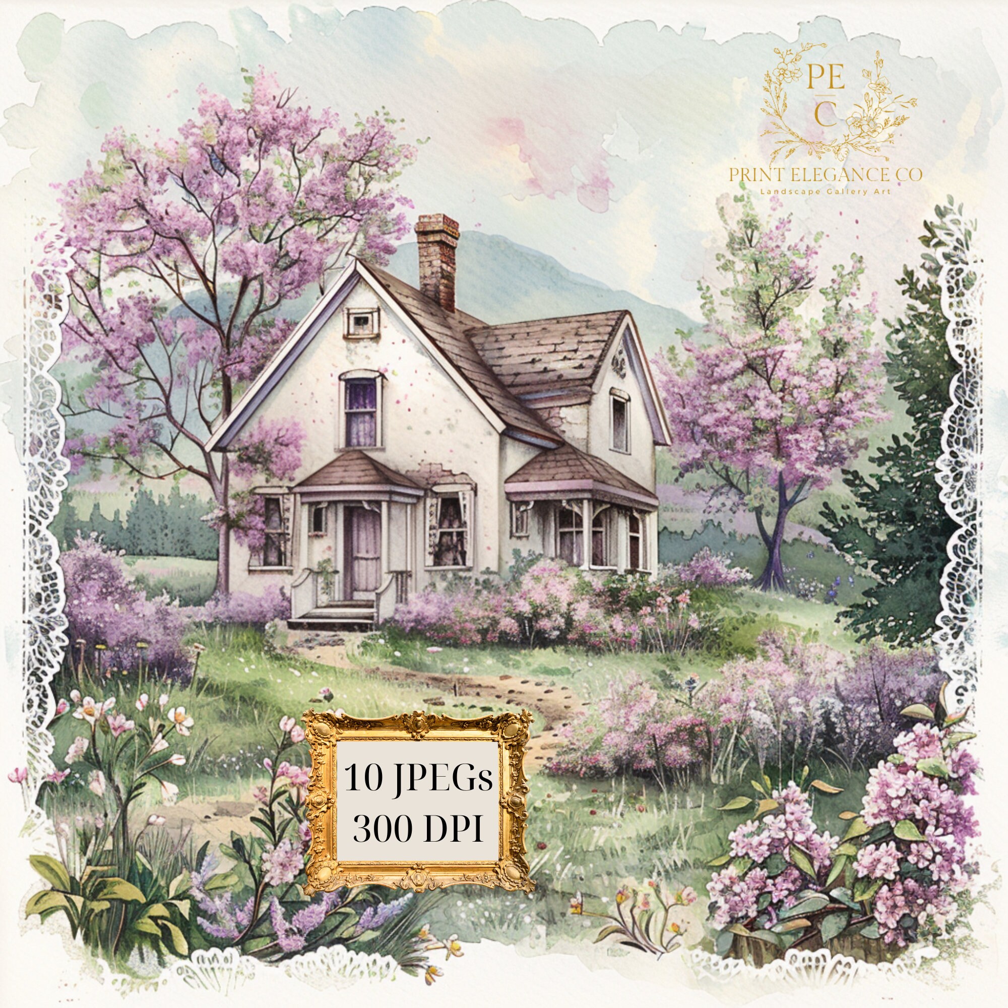 Shabby Chic Spring Cottage Clipart Bundle 10 High Quality Watercolor ...