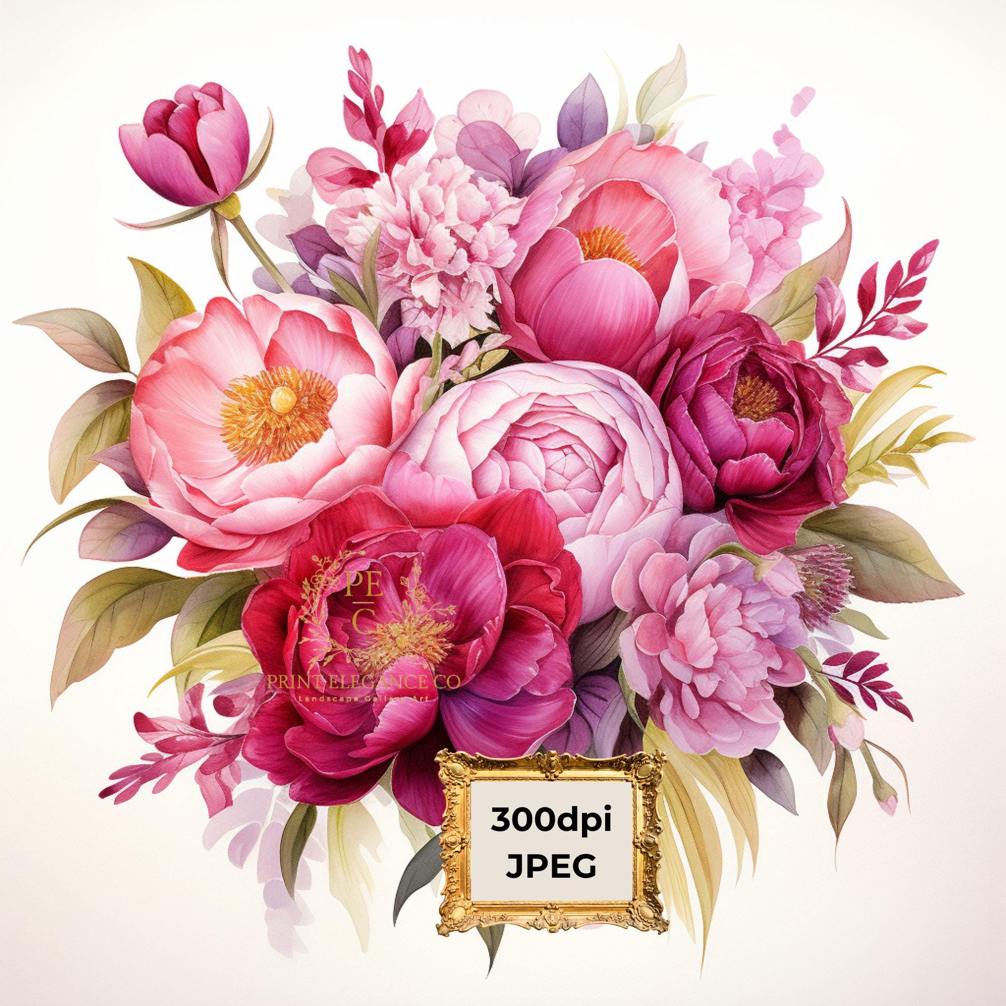 Magenta Flowers Clipart, Commercial Use, Instant Download, Watercolor ...