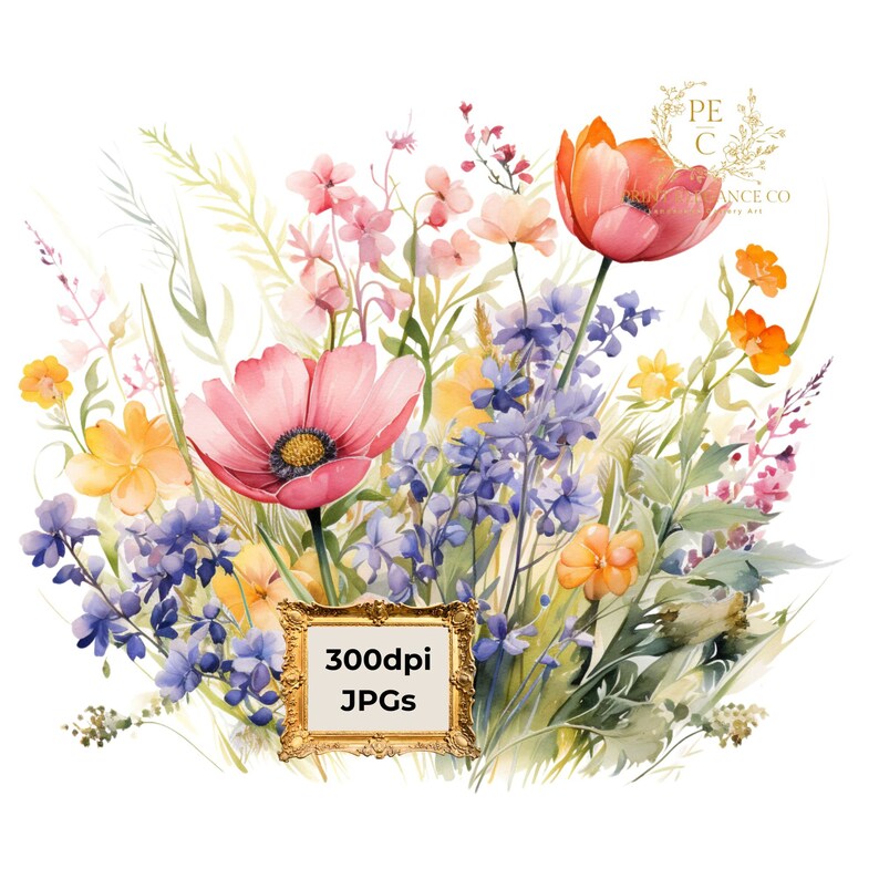 10 JPEG Wildflower Flowerbed Clipart Set Printable Watercolor Wild ...
