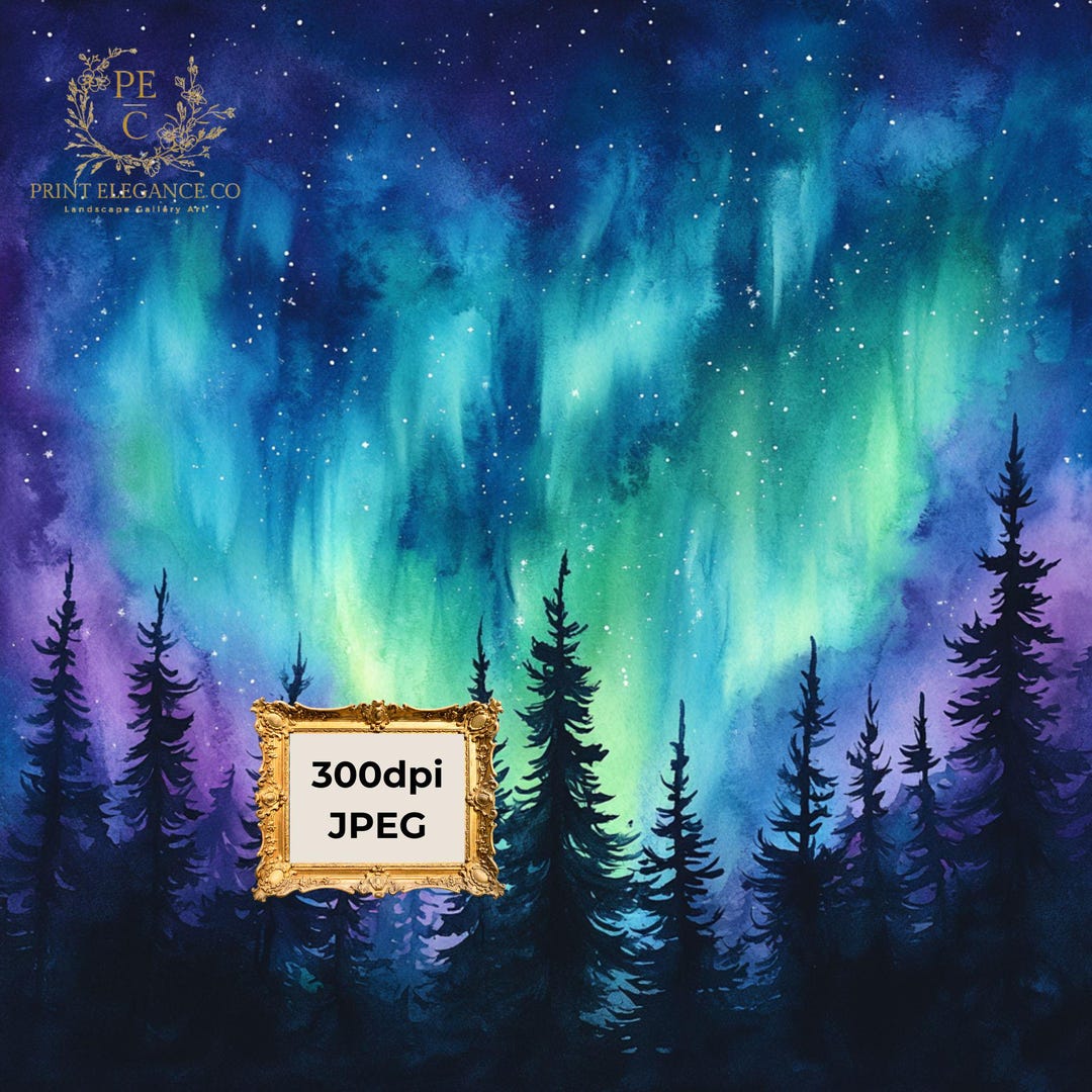 Watercolor Northern Lights Digital Paper Watercolor Aurora Borealis ...