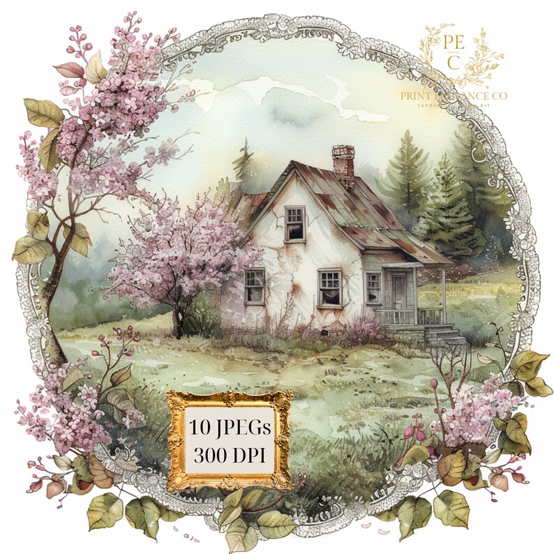 Shabby Chic Spring Cottage Clipart Bundle- 10 High Quality Watercolor ...