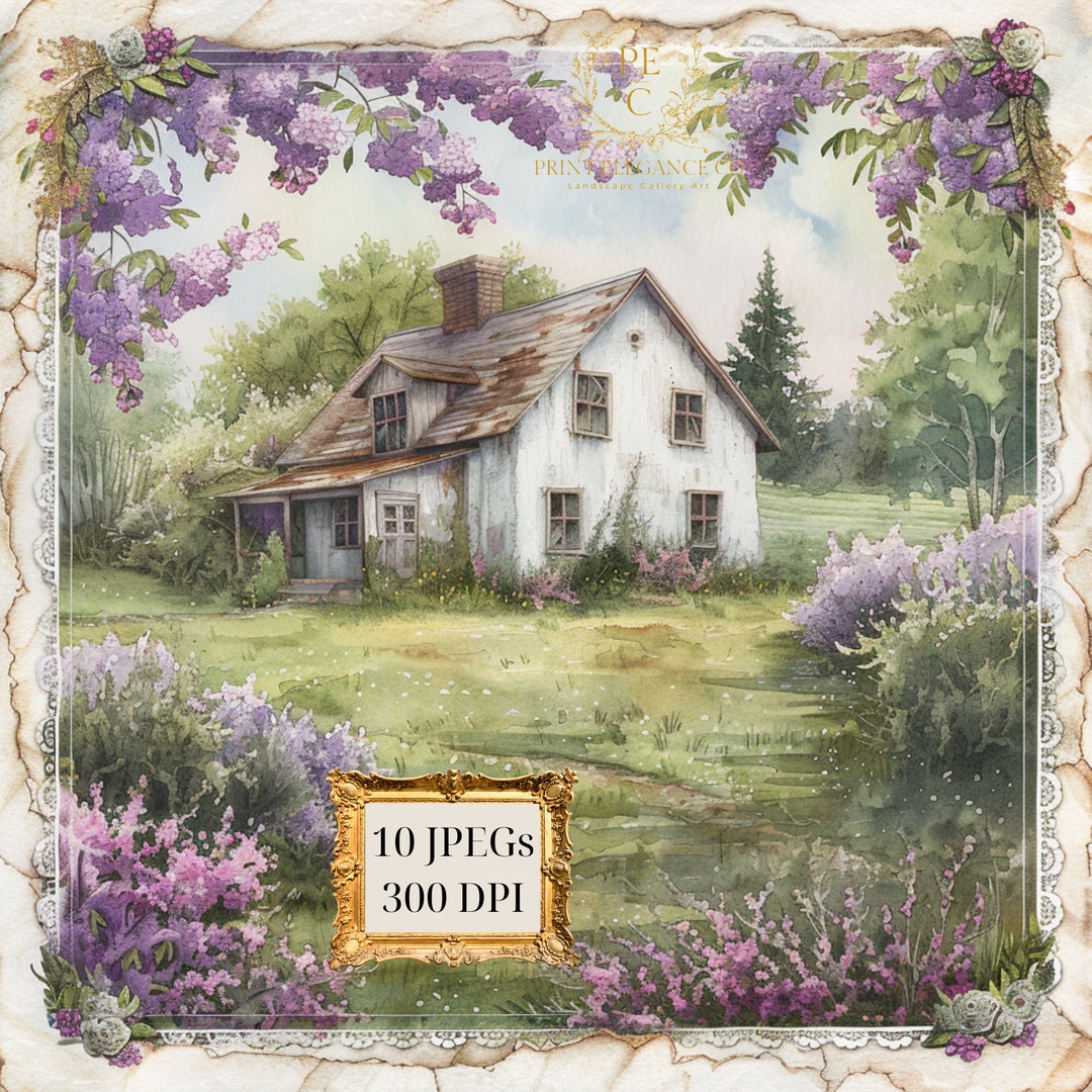 Shabby Chic Spring Cottage Clipart Bundle- 10 High Quality Watercolor ...