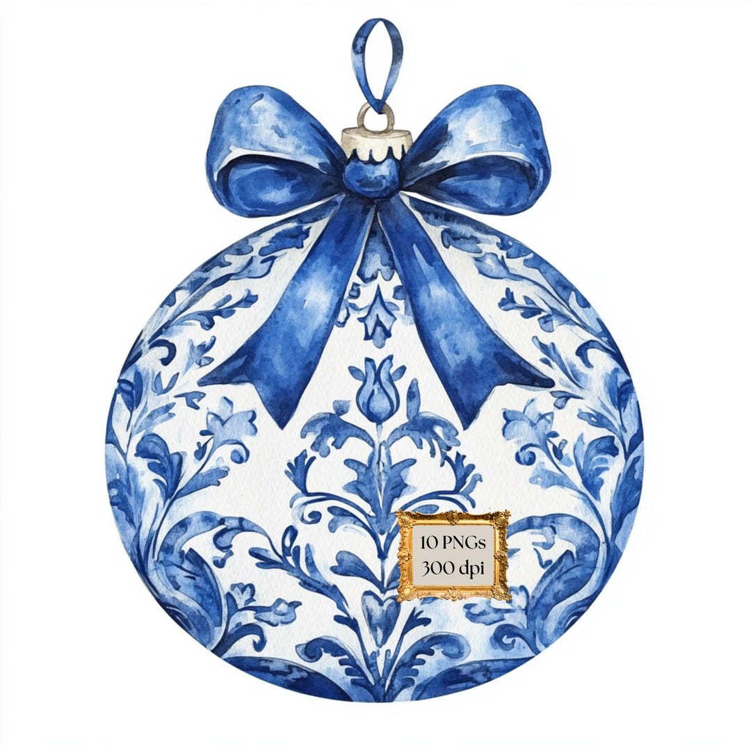 Chinoiserie Ornaments Cliparts Blue Toile Christmas PNG Dusty Blue ...