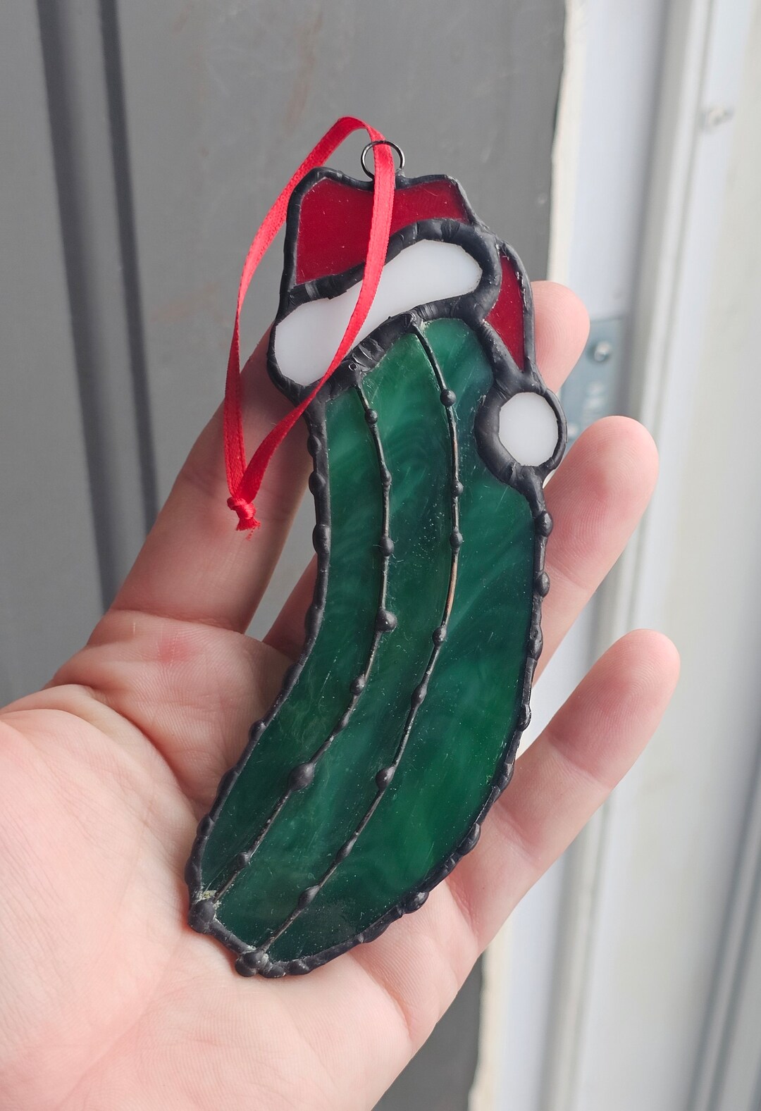 Vintage Stained Glass Christmas Pickle Ornament | Suncatcher | Holiday ...