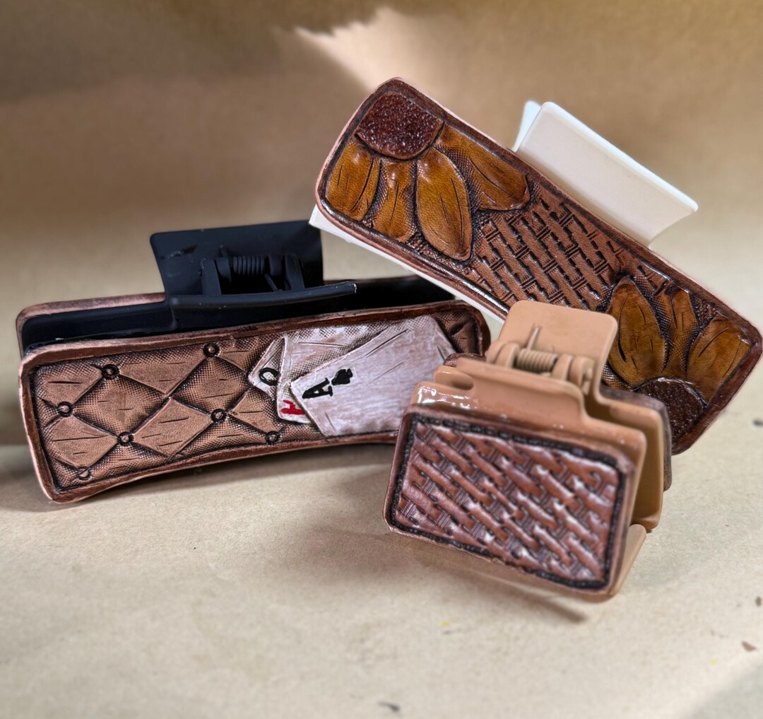 Hand Tooled Genuine Leather Claw Clip | Western | Mini Claw Clip | Hair ...