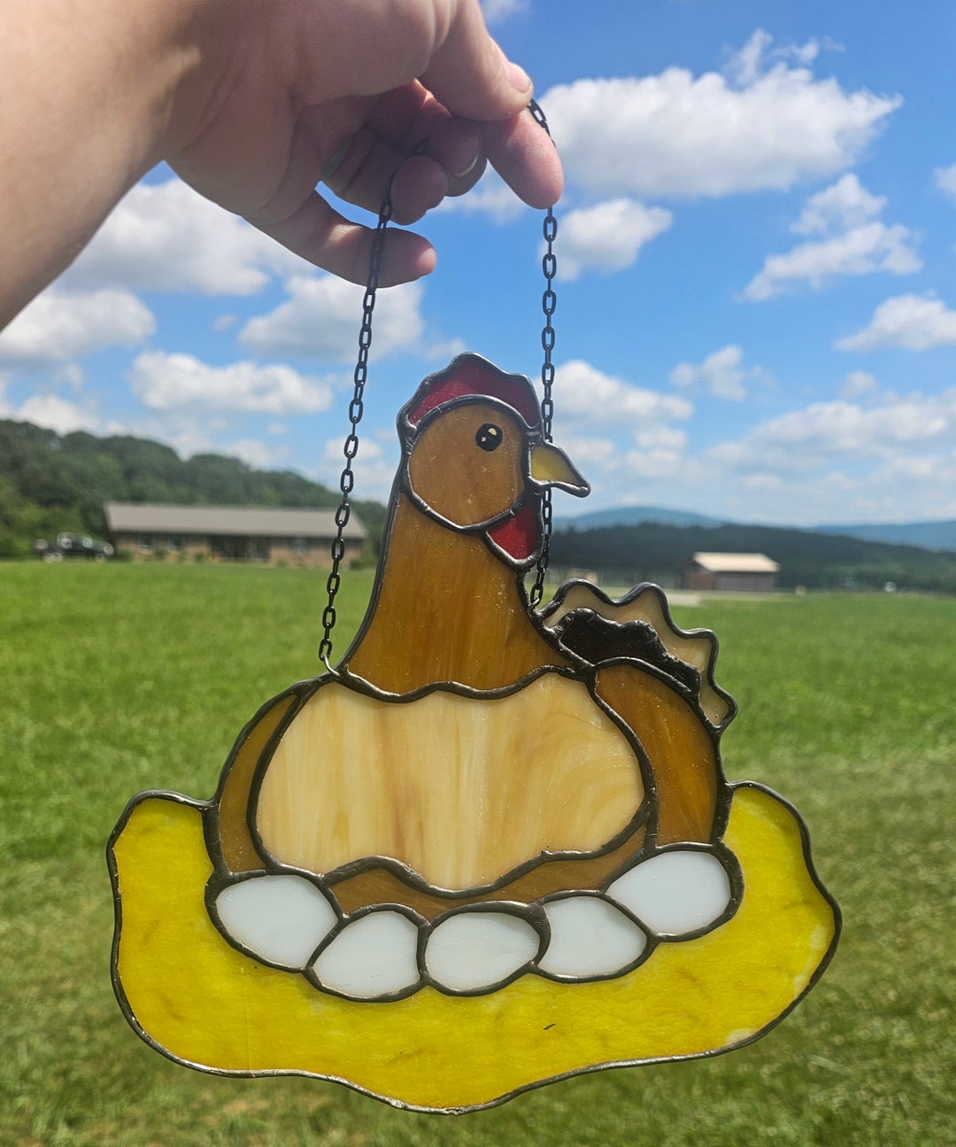 Stained Glass Hen Panel Vintage Stained Glass Farm House Decor Chickens ...