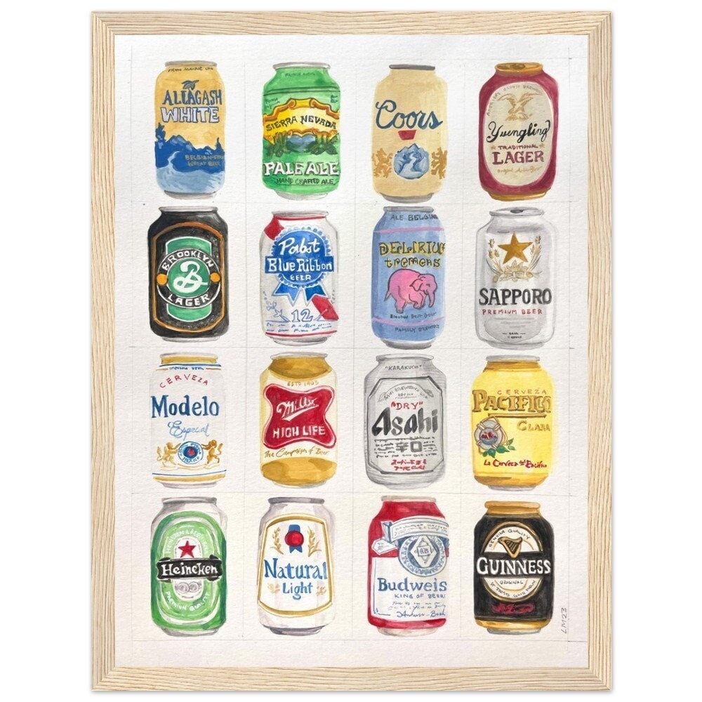 Beer Cans Illustration Painting Print Art Bar Brewery Wall Decor Poster ...