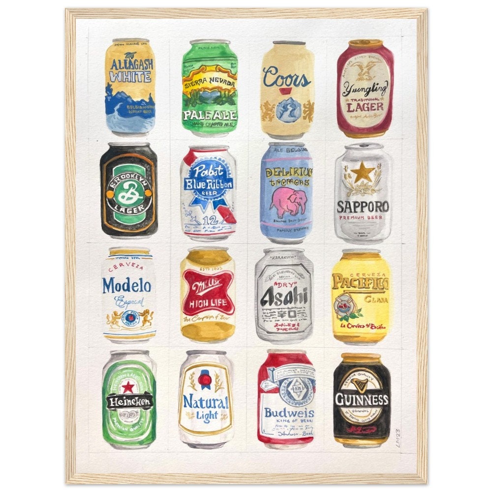 Beer Cans Illustration Painting Print Art Bar Brewery Wall Decor Poster ...