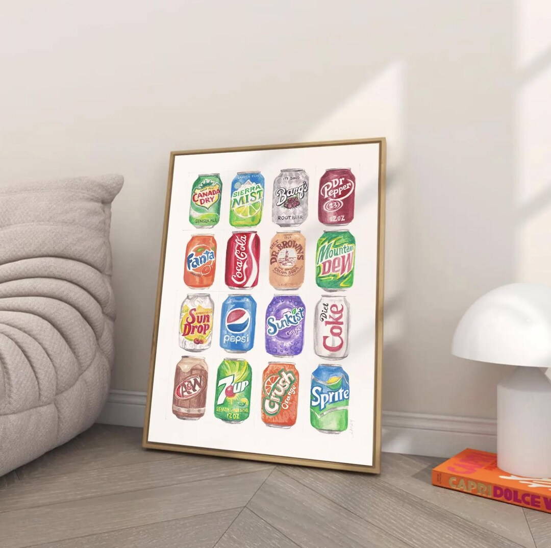 Soda Cans Art Print: Vintage Pop Art, Framed Kitchen Decor - Etsy