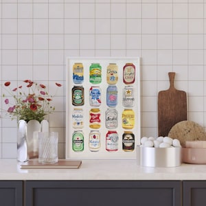 Beer Cans Illustration Painting Print Art Bar Brewery Wall Decor Poster ...
