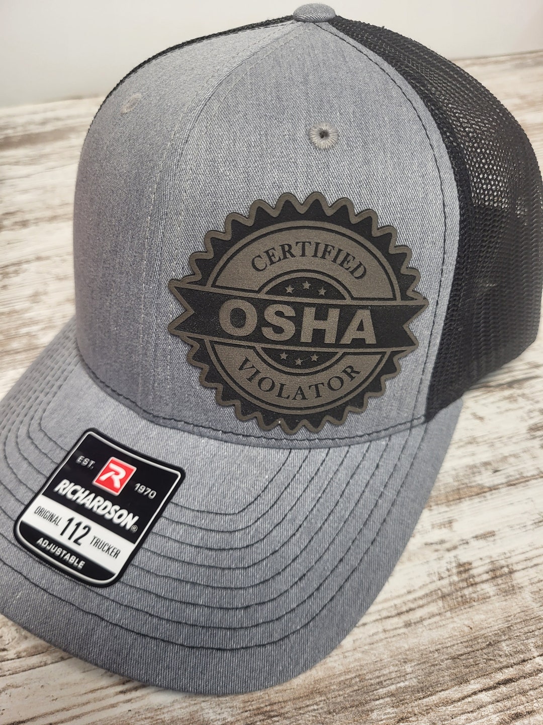 Certified OSHA Violator, Dark Humor Hat, Leather Patch Hat, Richardson ...