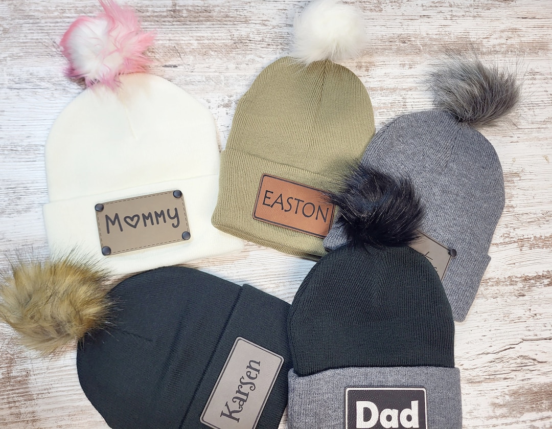 Personalized Beanie Custom Name Pom Poms Monogram Unisex Adult Beanie ...