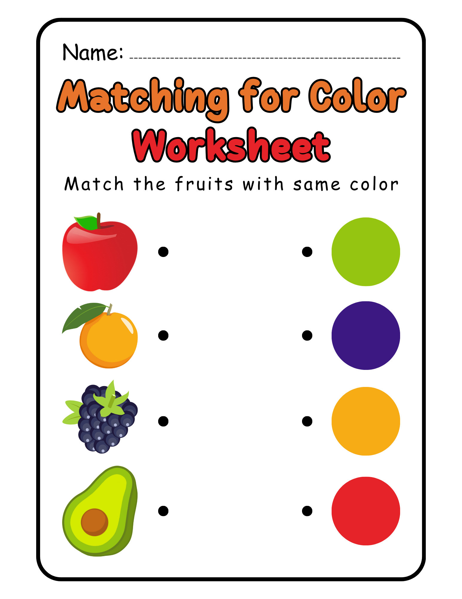 Color Matching PRESCHOOL WORKSHEET – Educational Child Development ...
