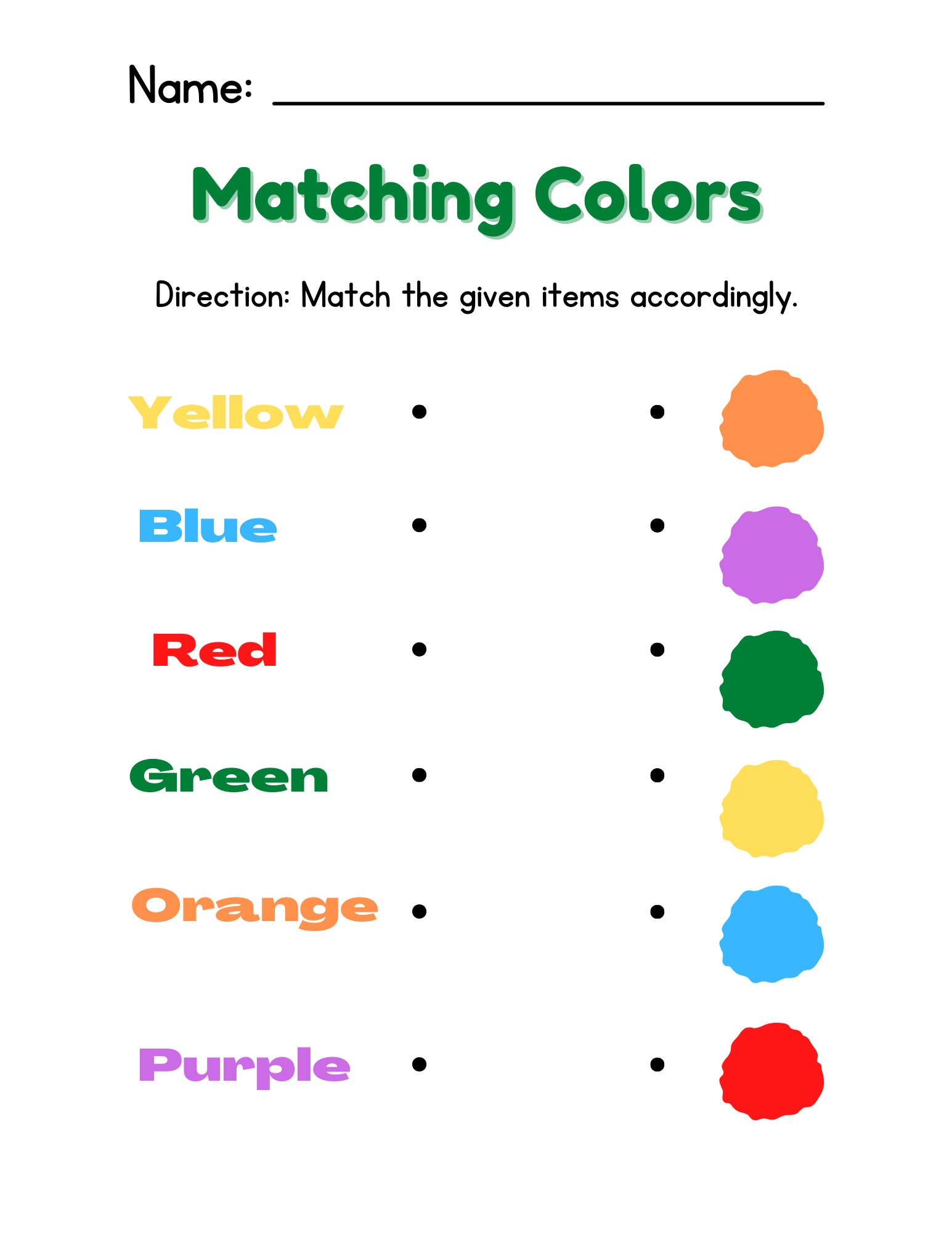 Color Matching PRESCHOOL WORKSHEET – Educational Child Development ...