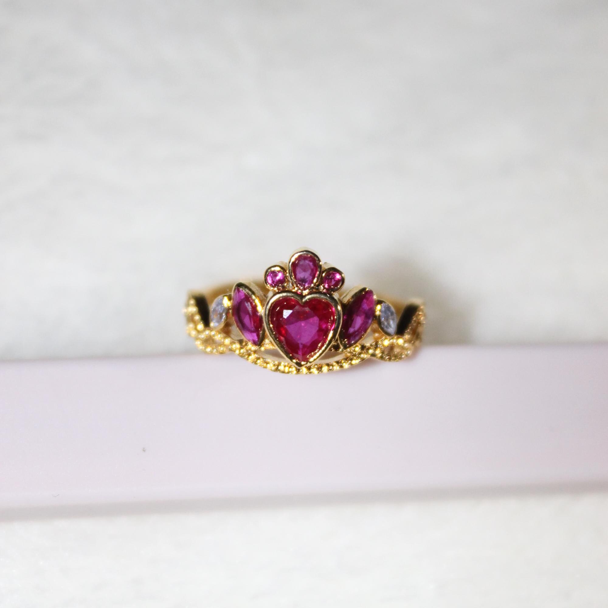 Princess Crown Ring, Pink Heart Crown Ring, Fairy Tale Jewelry, Best ...