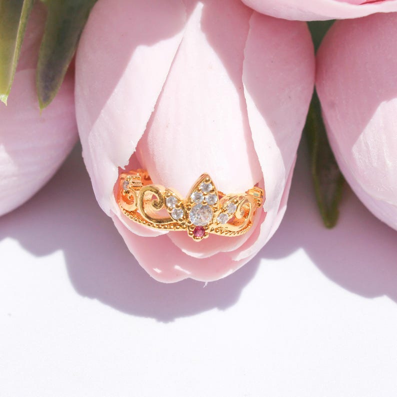 Adjustable Rapunzel Crown Ring – Gold Plated Princess Ring, Gift for ...