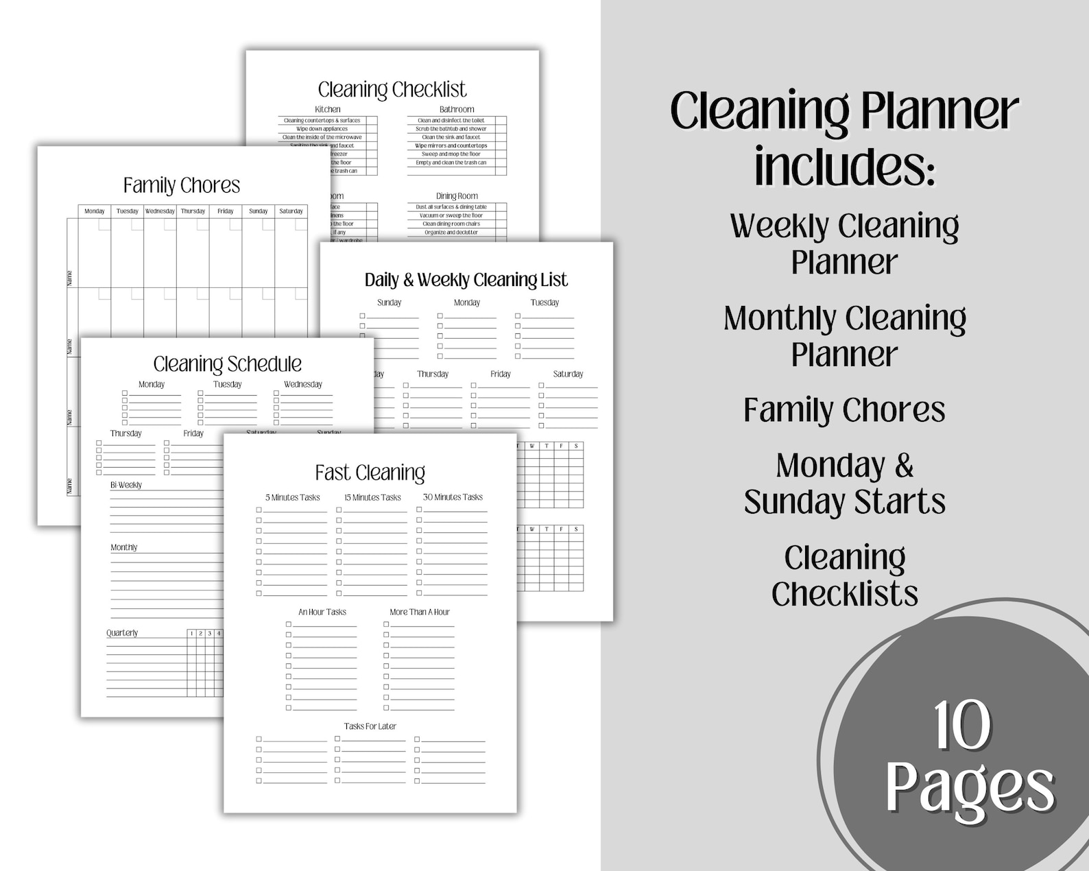 Printable Cleaning Planner PDF, Monthly Weekly and Daily Cleaning ...