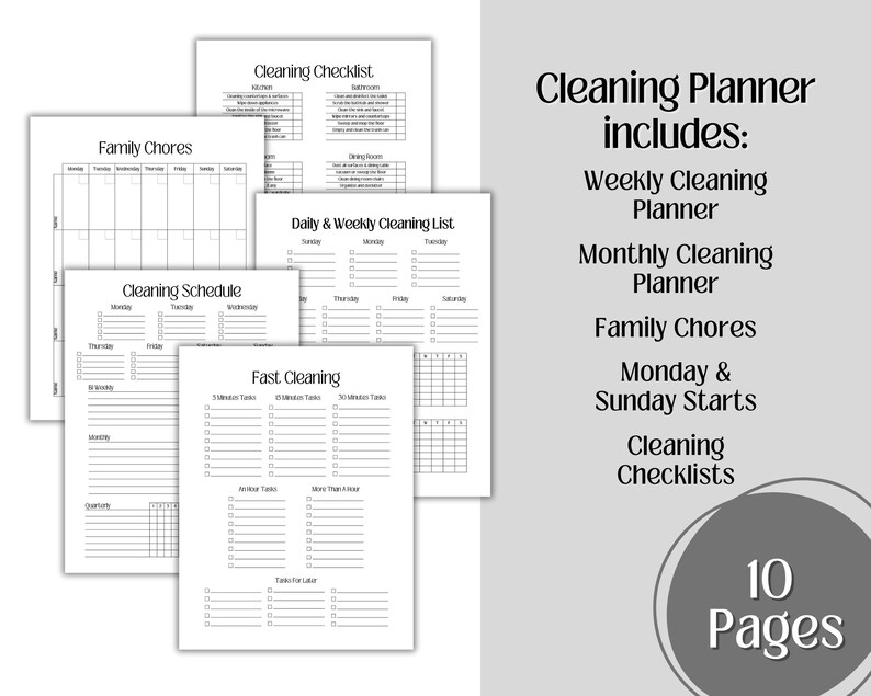 Printable Cleaning Planner PDF, Monthly Weekly and Daily Cleaning ...