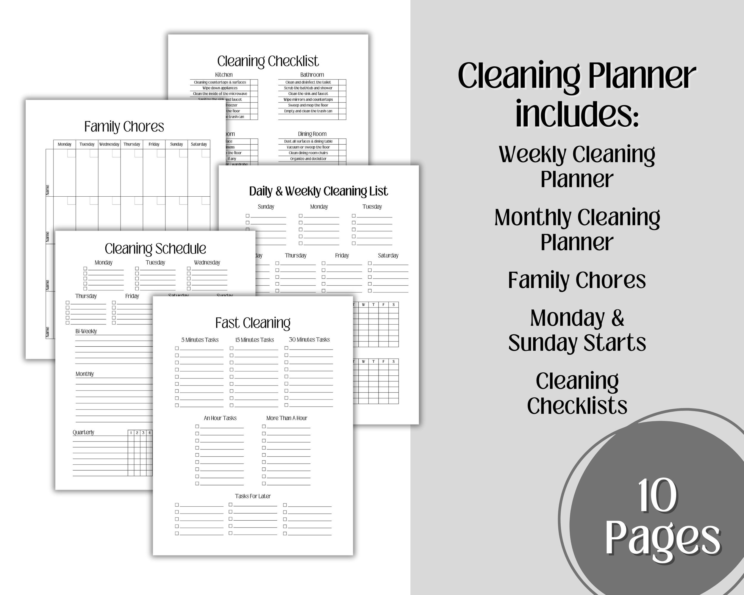 Printable Cleaning Planner PDF, Monthly Weekly and Daily Cleaning ...