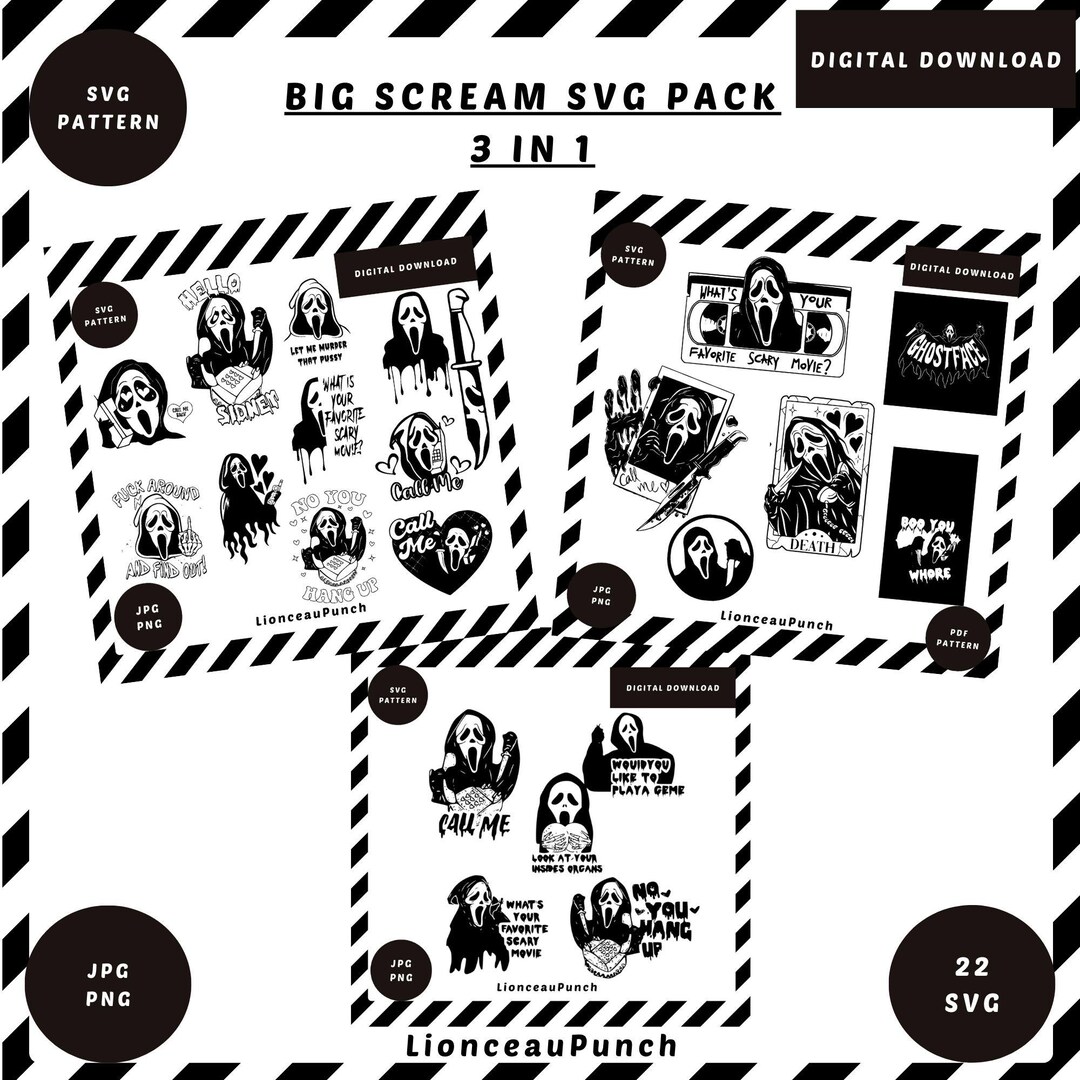Scream 3 in 1 SVG File,digital Download, Png, Svg Files, Pdf Pattern ...