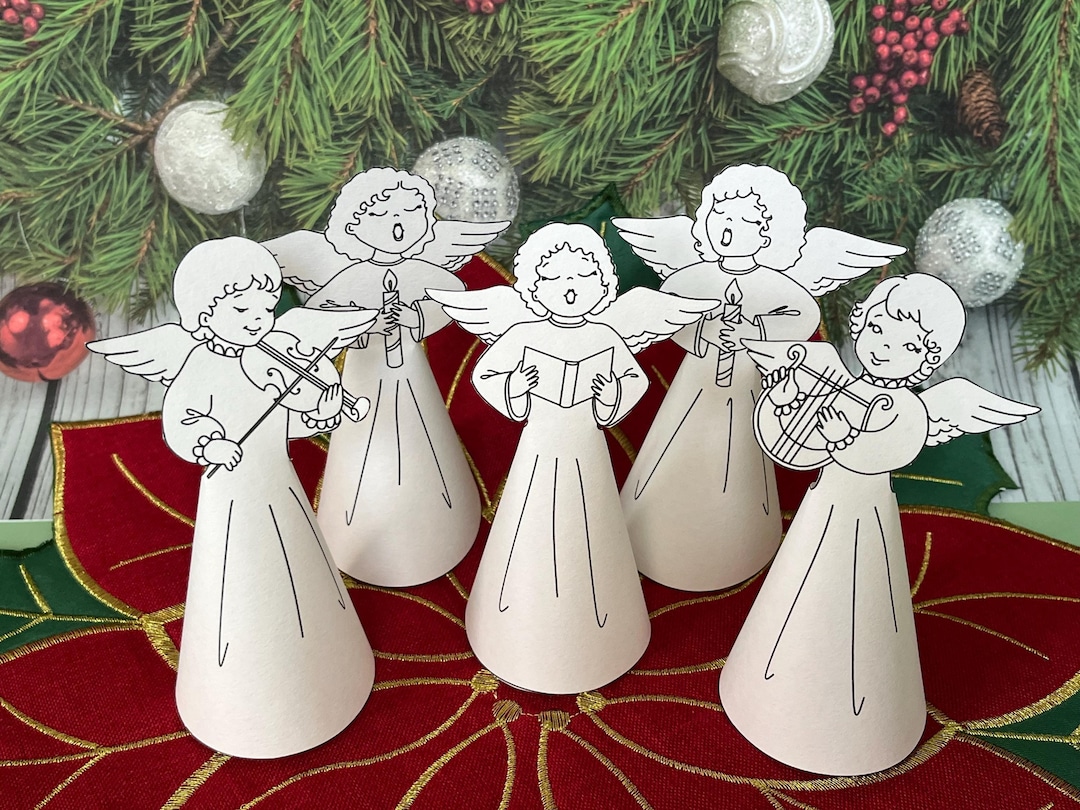 Singing Angels 3D Easy DIY Religious Coloring Printable Pages, Digital ...