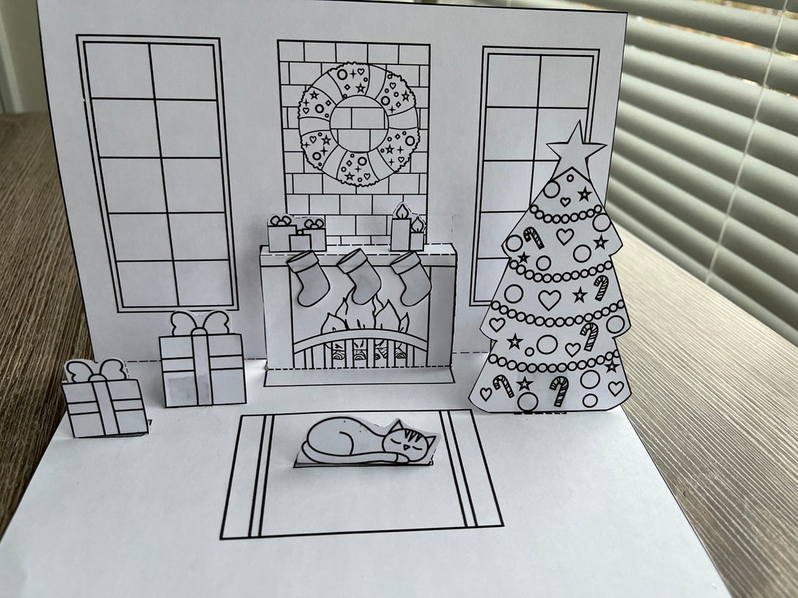 Christmas Tree, Fireplace, Room, Gifts Easy Coloring Printable Pages ...